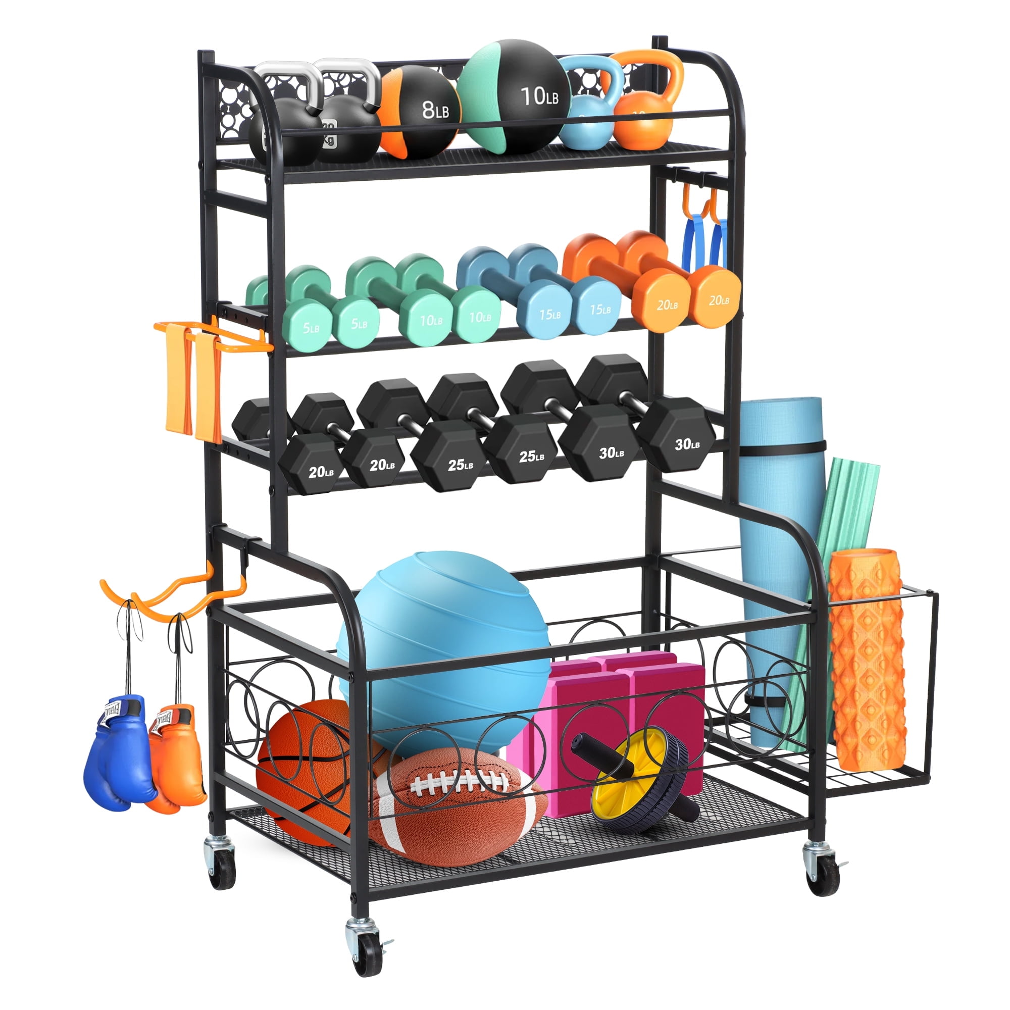 Yexmas Home Gym Equipment Storage Rack for Dumbbells, Kettlebells, Yoga Mats, Foam Rollers ...