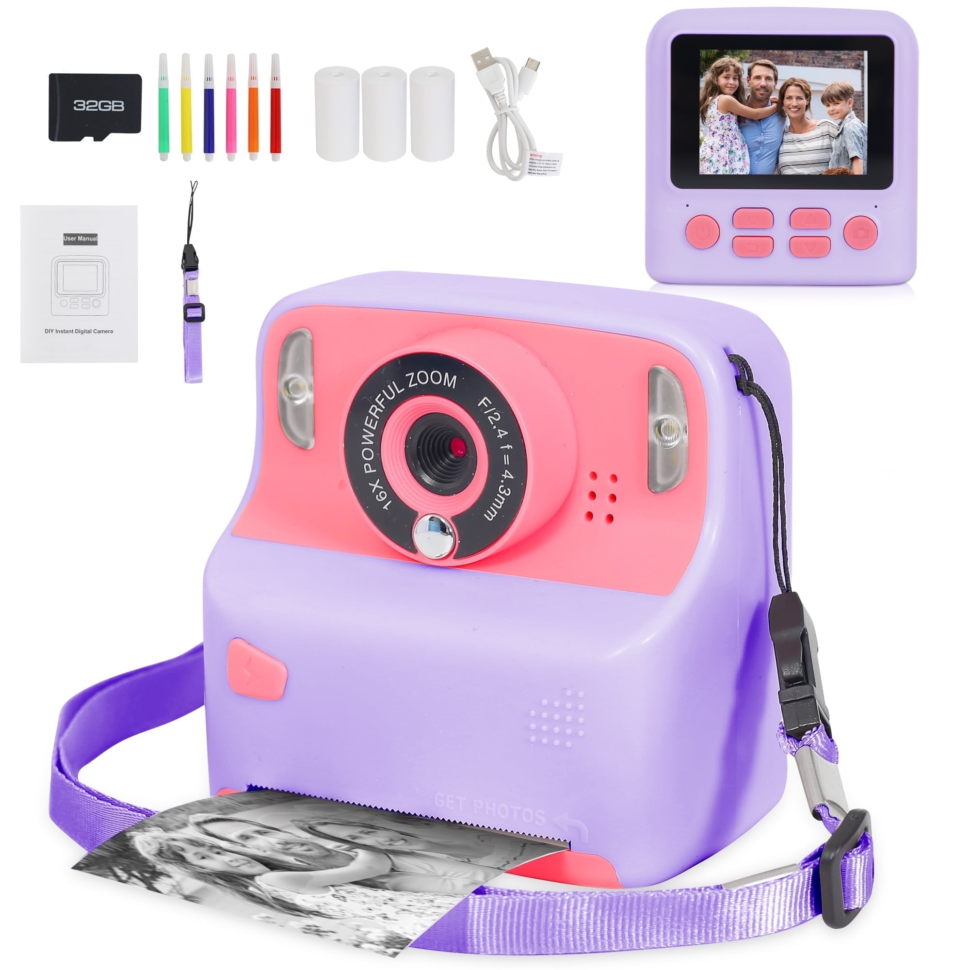 Yexmas Instant Print Digital Kids Camera 1080P Rechargeable HD Digital ...