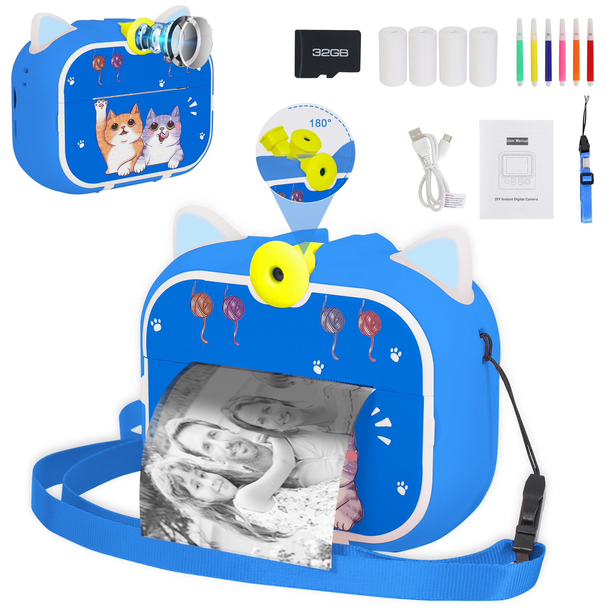 Yexmas Instant Print Digital Kids Camera 1080P Rechargeable HD Digital ...