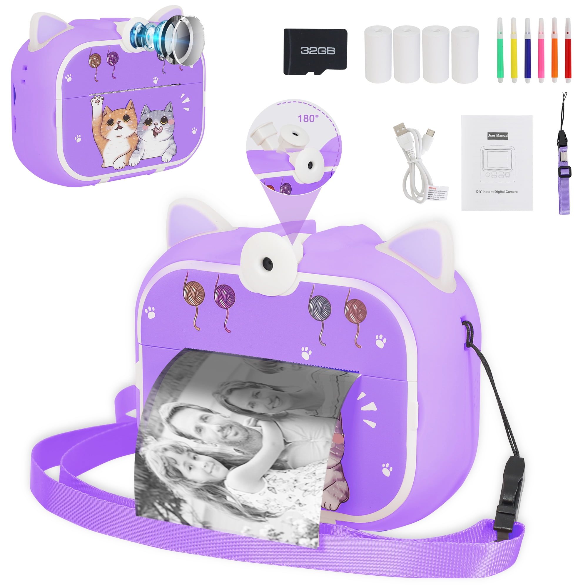 Yexmas Children's Instant Print Digital Camera, 1080P HD, Rechargeable ...