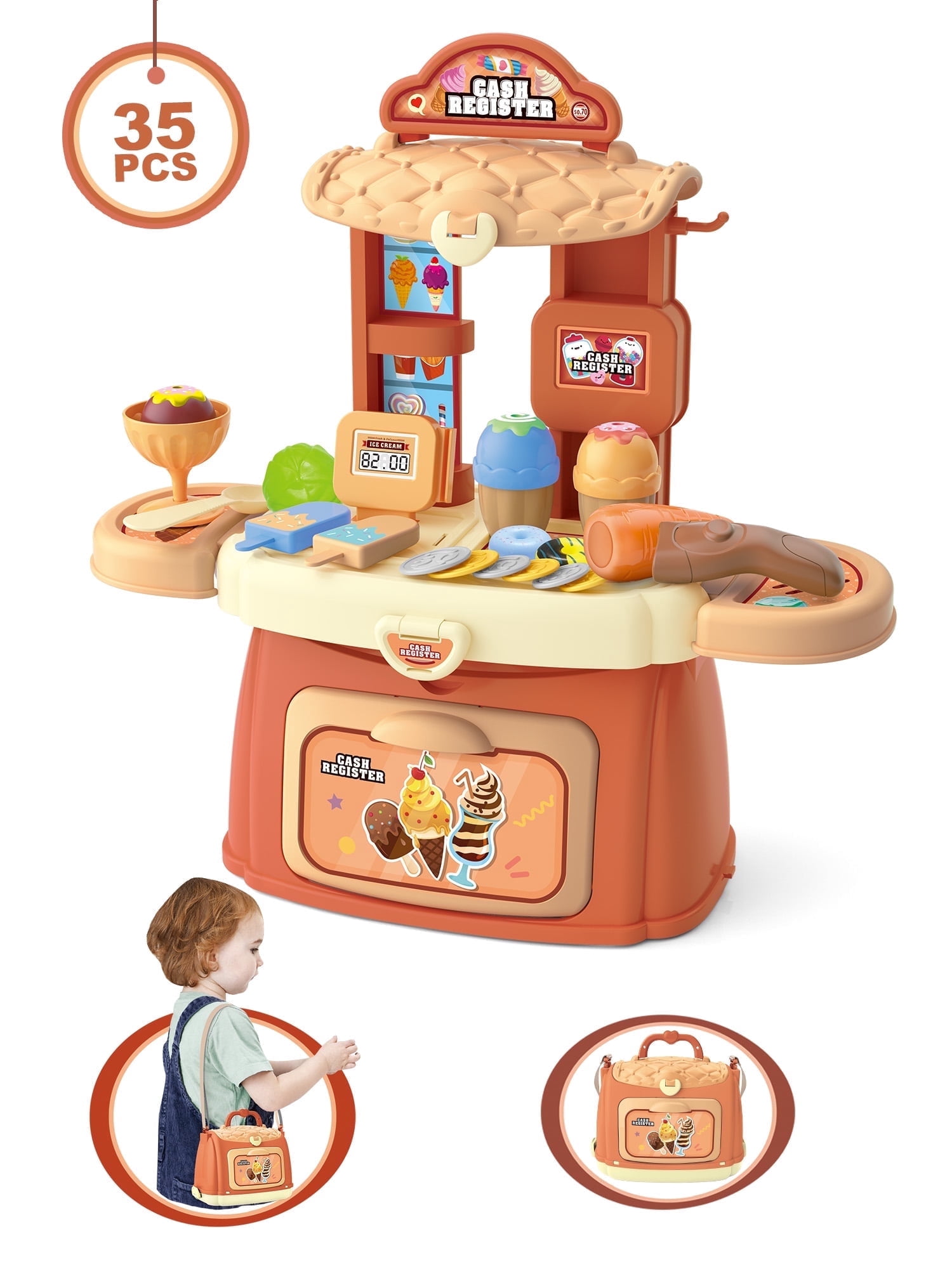 Yexmas Kids Cash Register Pretend Play Food Supermarket Cashier Toy ...