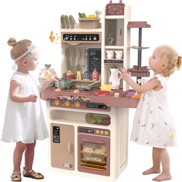JOYLDIAS Wooden Kids Play Kitchen Set with Lights & Sounds, Accessories ...