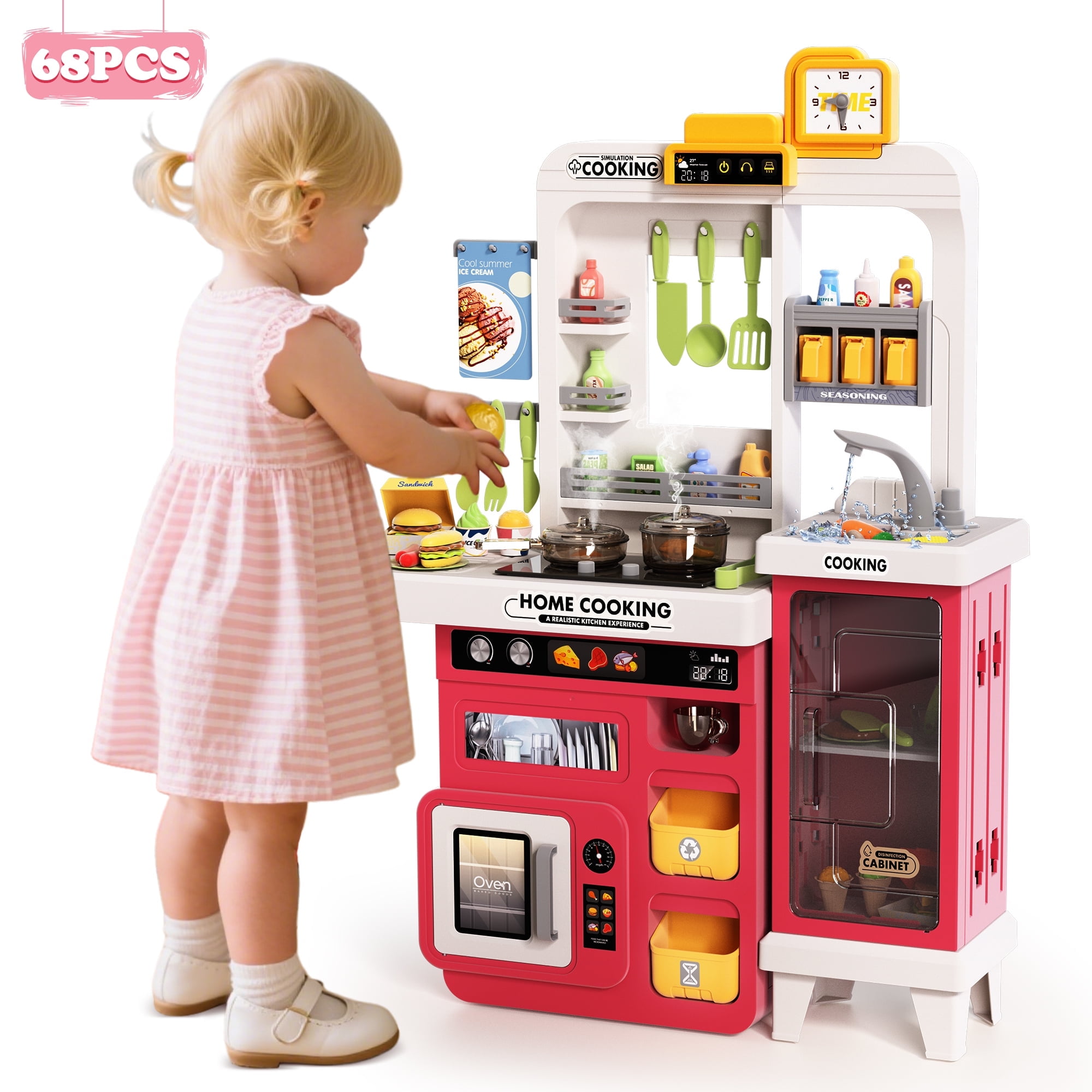 Lookfly Play Kitchens,68PCS Kids Kitchen Playset with Realistic Lights ...