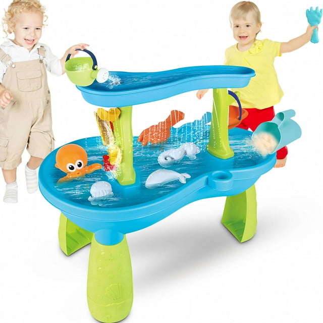 Yexmas 2-Tier Sand Water Table, Sensory Play Activity, Outdoor Splash Toy for Toddlers, Kids ...