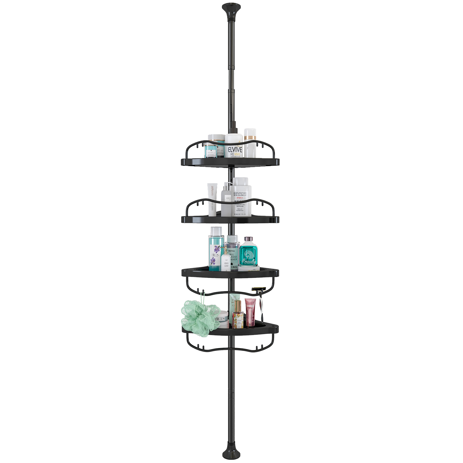 Kenney®4-Tier Spring Tension Shower Corner Pole Caddy with Razor Holder ...