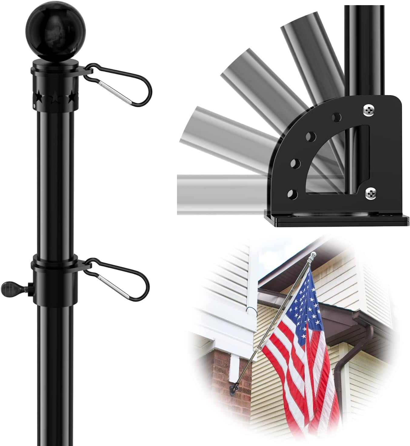 Yeyebest 5ft Stainless Steel Flag Pole Kit with Adjustable Mounting ...