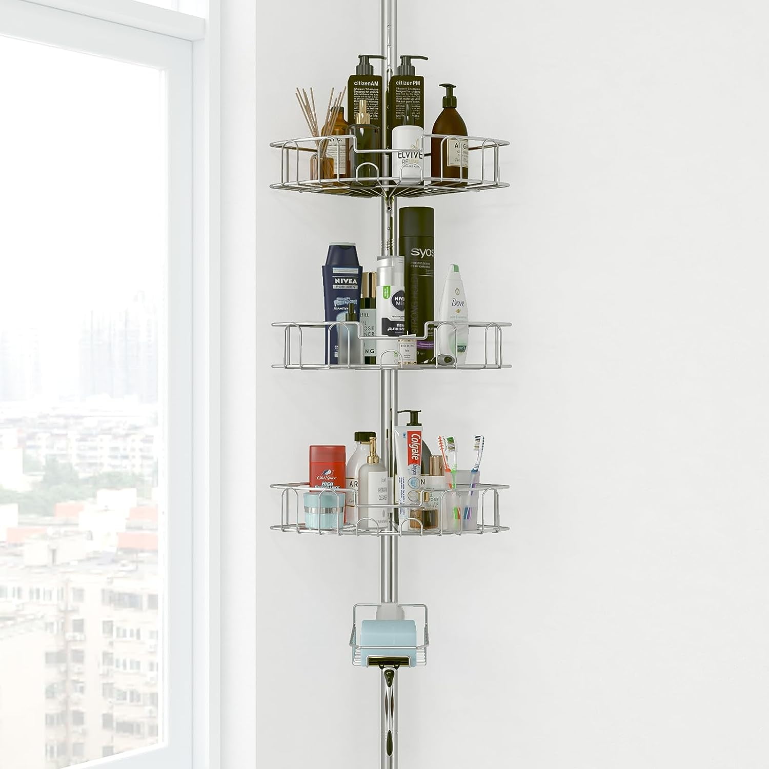 Free Shipping! Yeyebest 4-Shelf Stainless Steel Tension Pole Shower ...