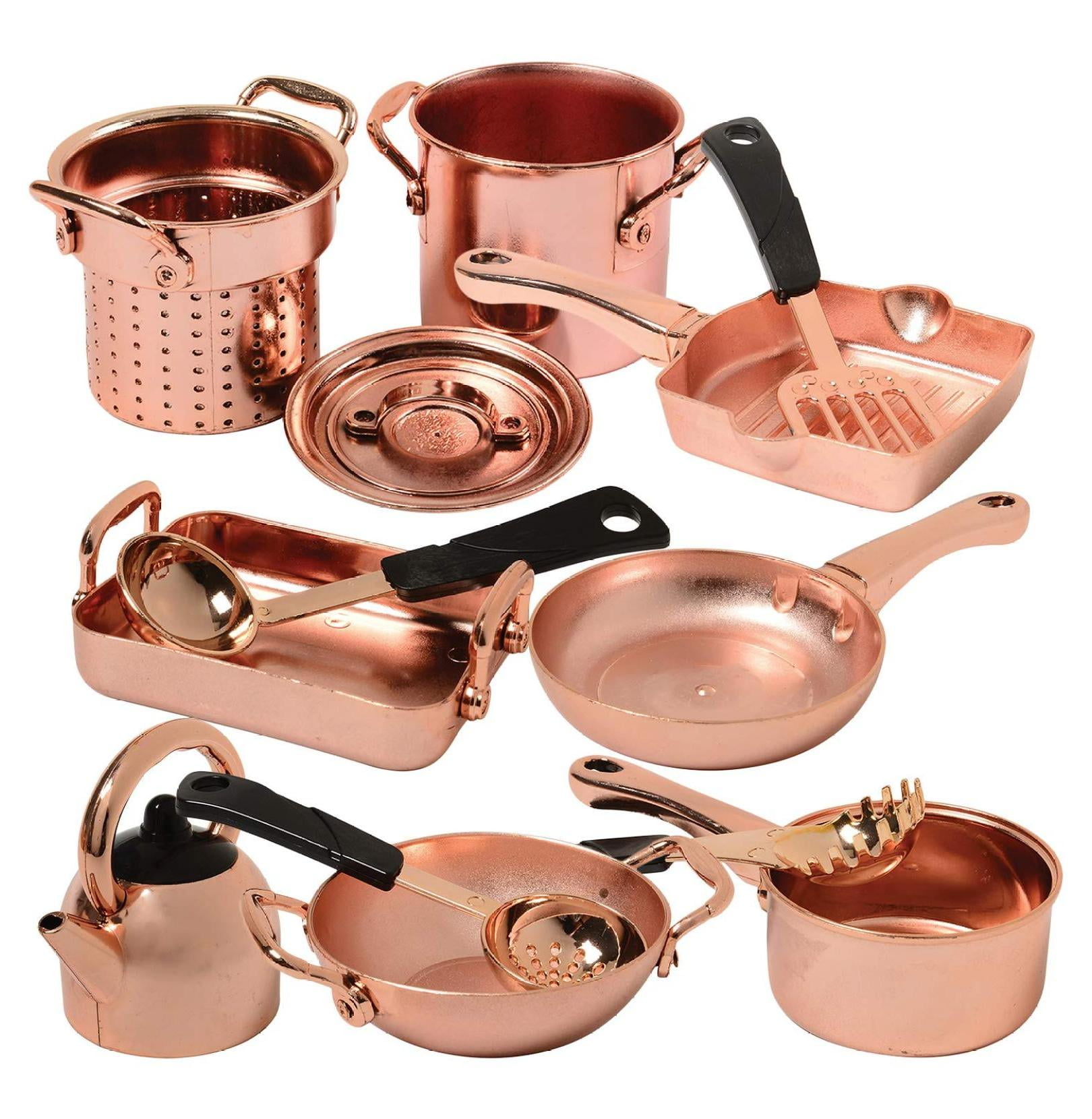 YfulYde 13 Piece Plastic Copper Look Cookware Set for Pretend Kitchen ...