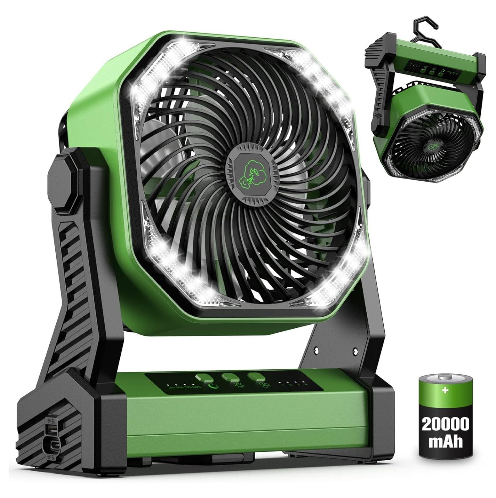 YfulYde 20000mAh Rechargeable Battery Powered Fan, Run Up to 58H, High ...