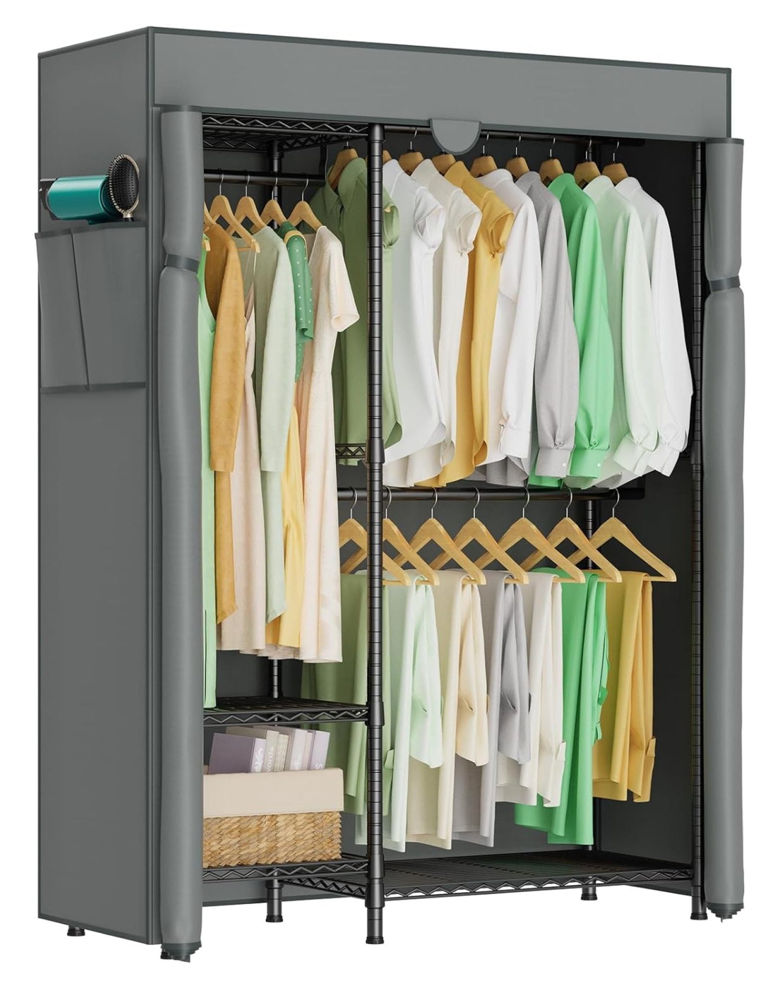 YfulYde G3C Heavy Duty Clothes Rack with Cover, Wire Garment Racks for ...