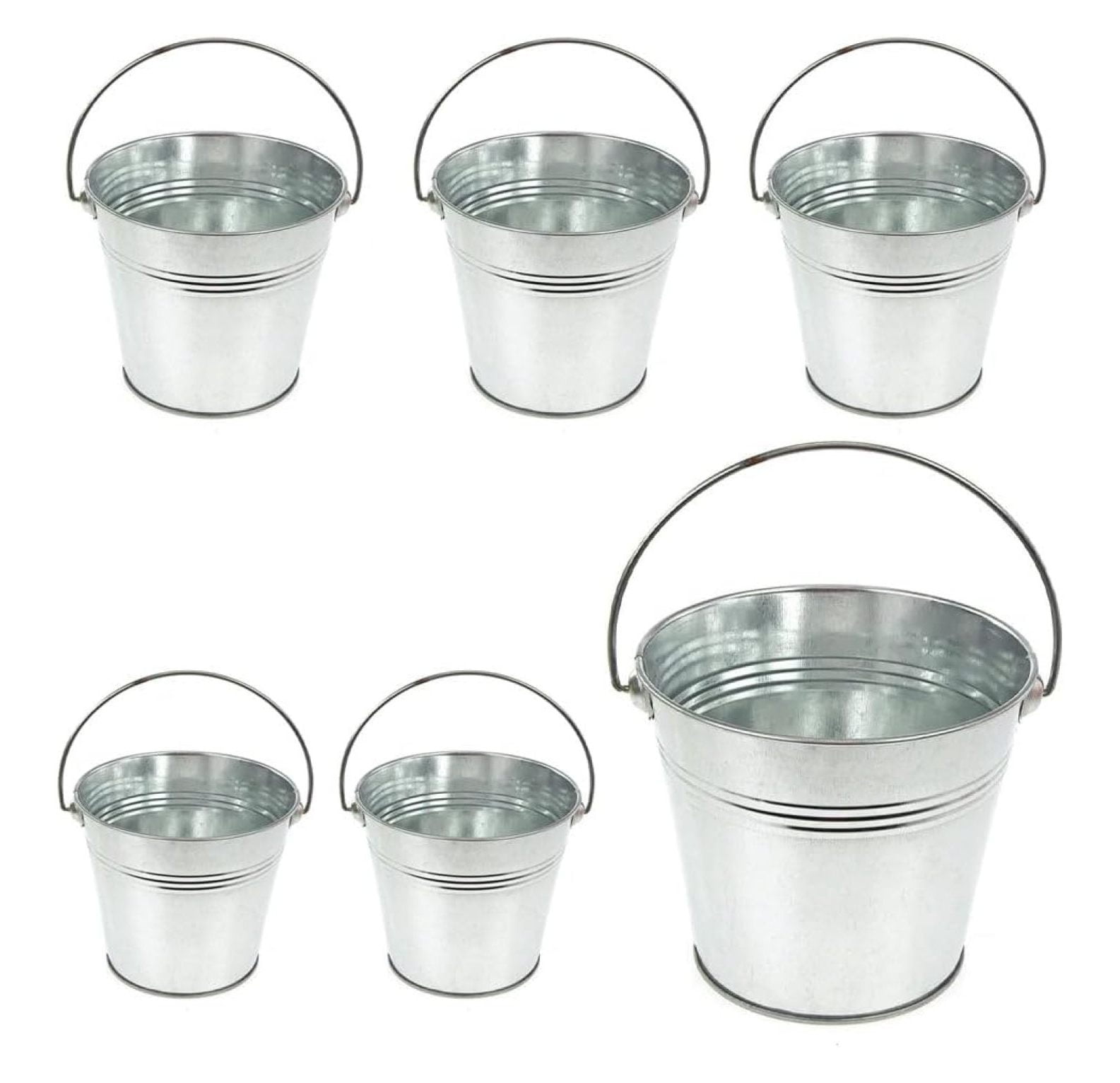 YfulYde Metal Pail Buckets Party Favor, 5-inch, 6-Count, Silver ...