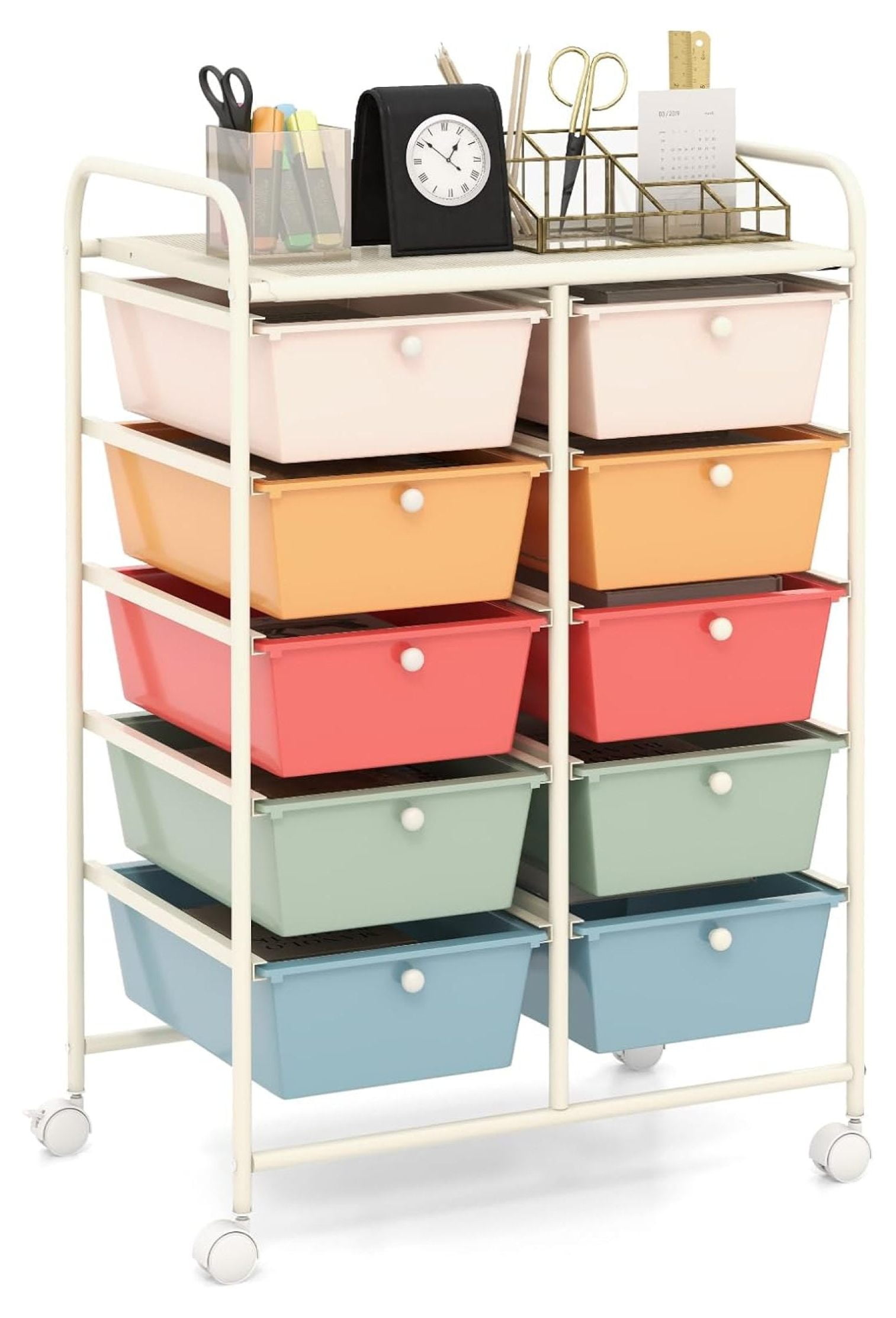 YgIRTID 10-Drawer Rolling Storage Cart, Storage Organizer Cart with ...