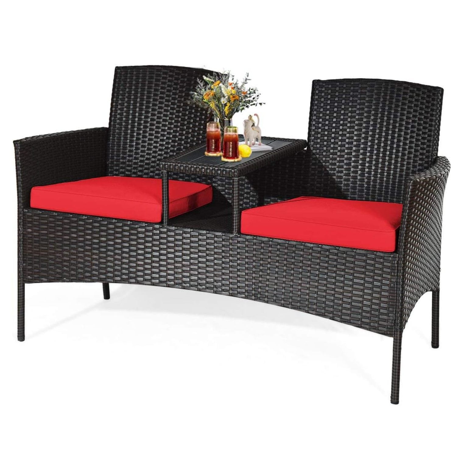 YgIRTID Outdoor Loveseat Patio Rattan Wicker Conversation Set with ...