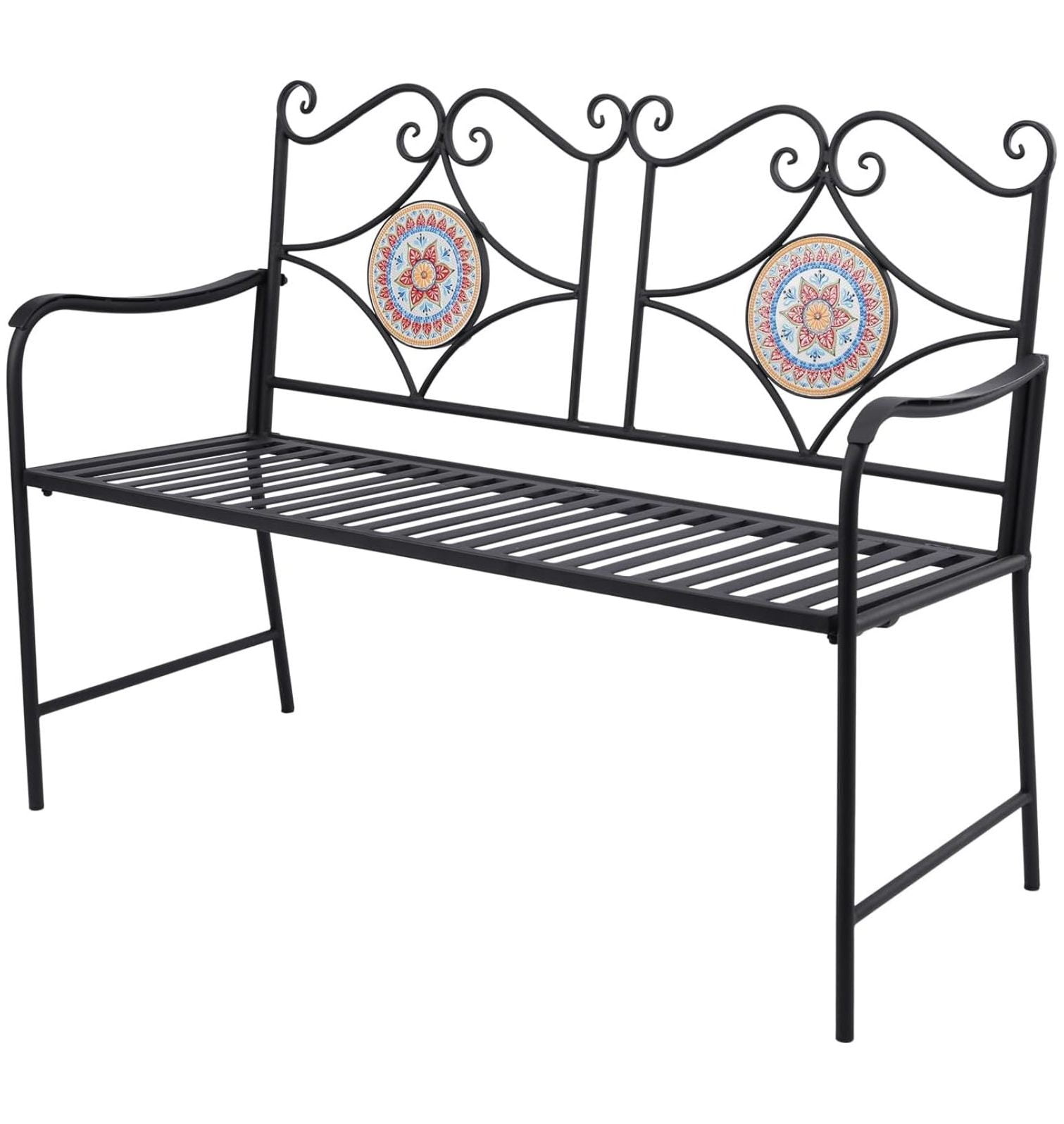 YgIRTID Outdoor Mosaic Benches - 47Inch Cast Iron Steel Frame Garden ...