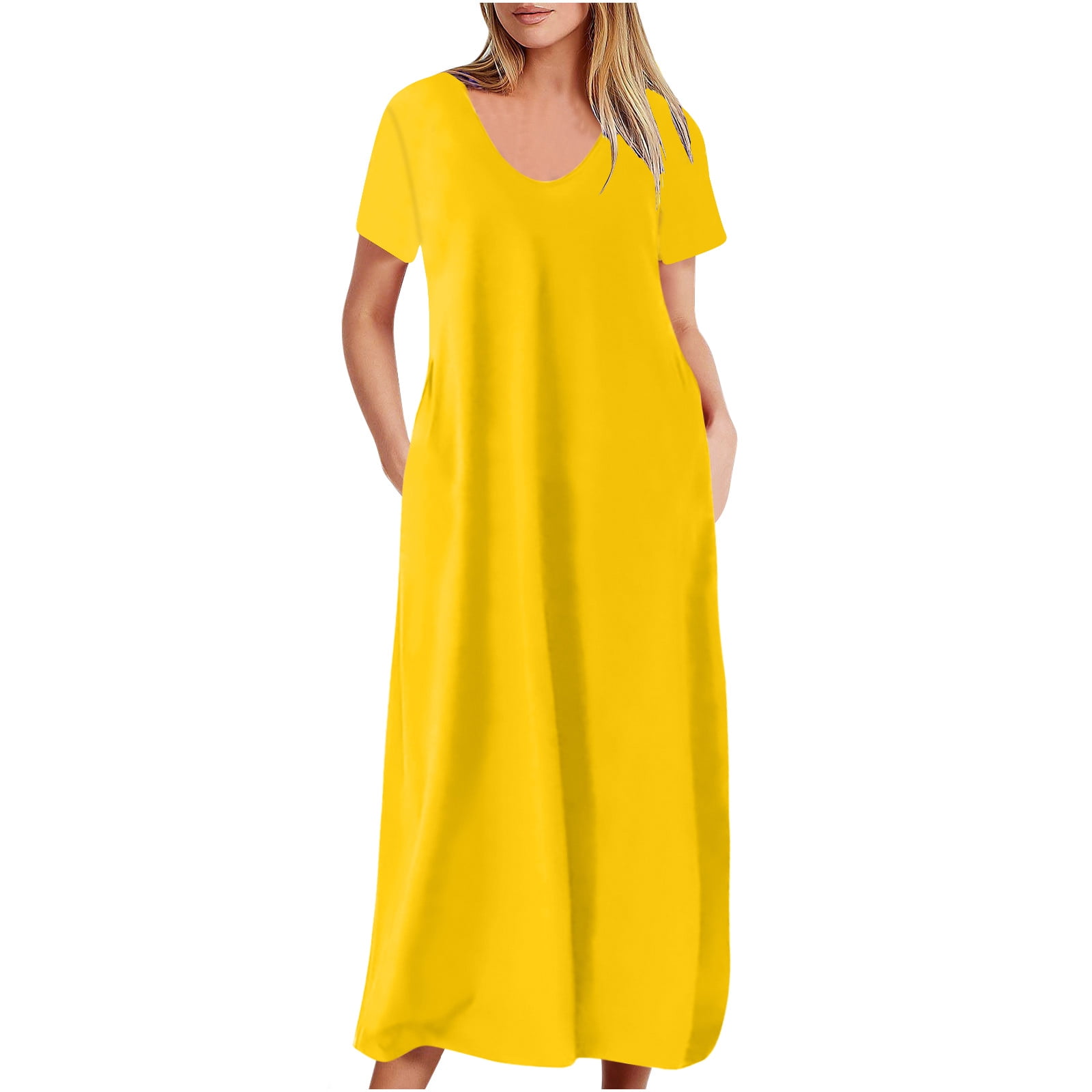 Ygbgbb Maxi Dresses for Women 2024 Plus Size Round Neck Short Sleeve ...