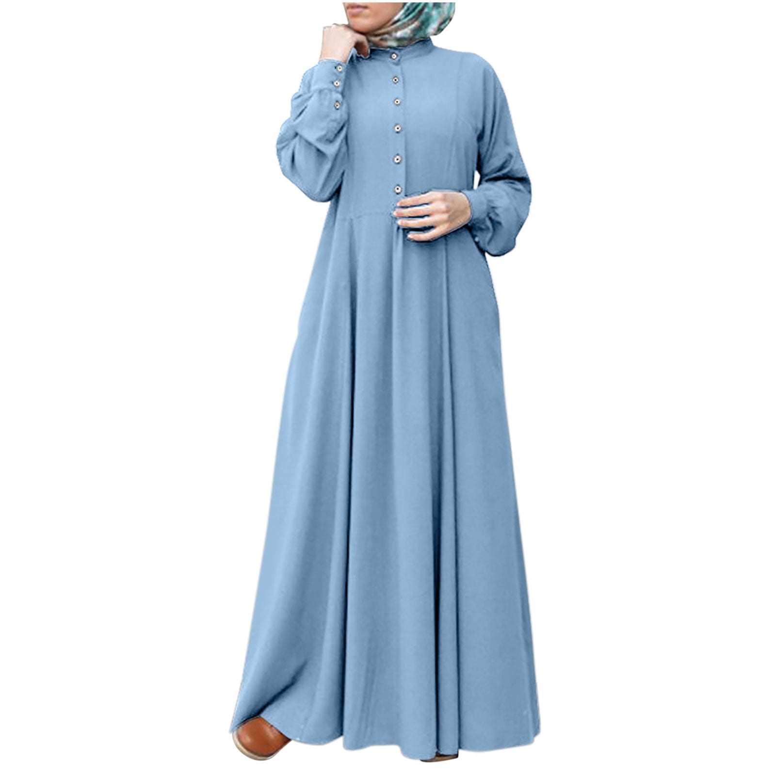 Ygbgbb Women Muslim Long Maxi Dress Buttons A-Line Robe Kaftan Loose ...