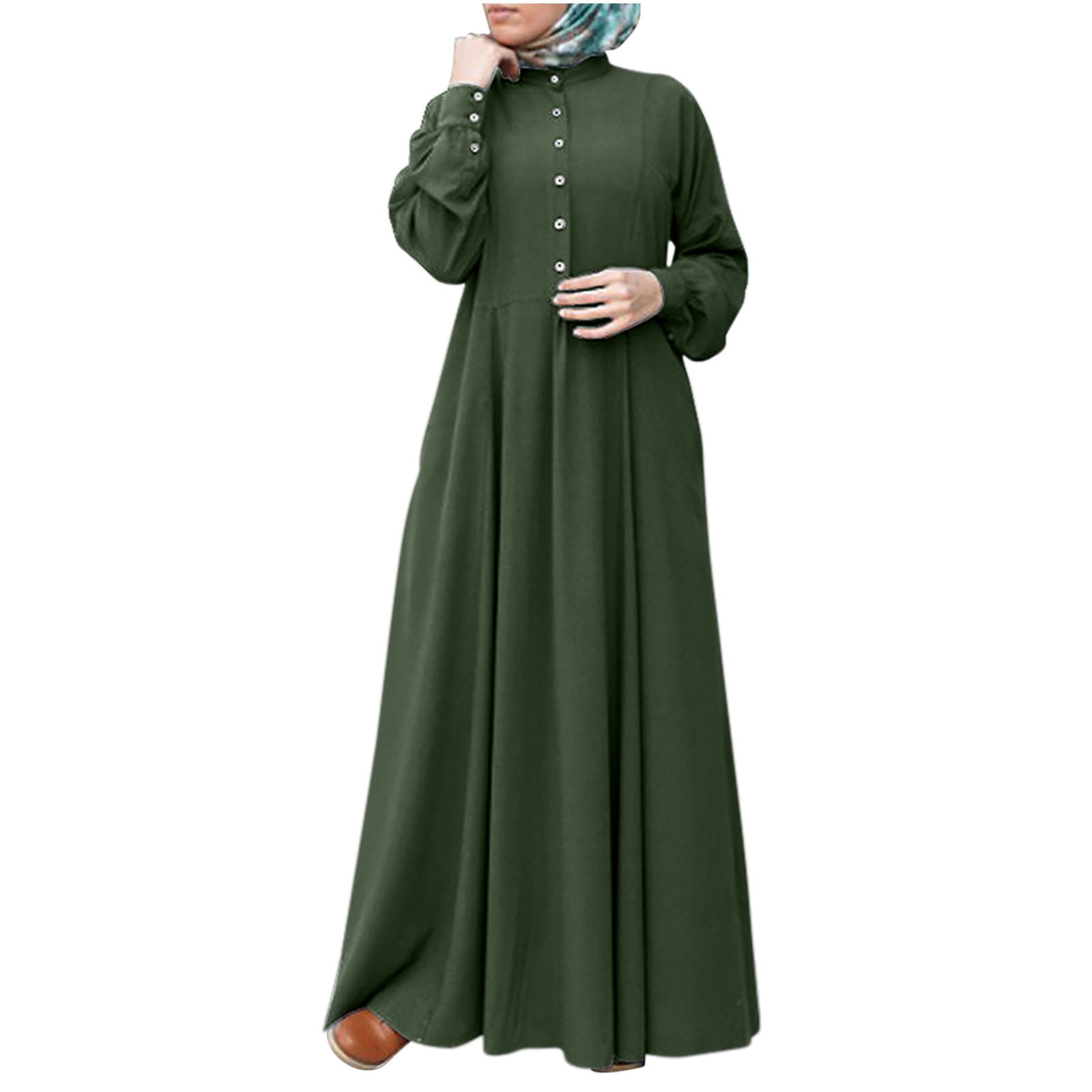 Ygbgbb Women Muslim Long Maxi Dress Buttons A-Line Robe Kaftan Loose ...