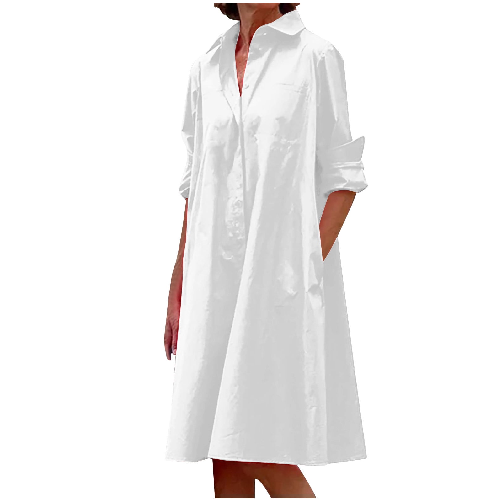 Ygbgbb Women's Fall Dresses Loose Long Sleeve Lapel Shirt Dress ...