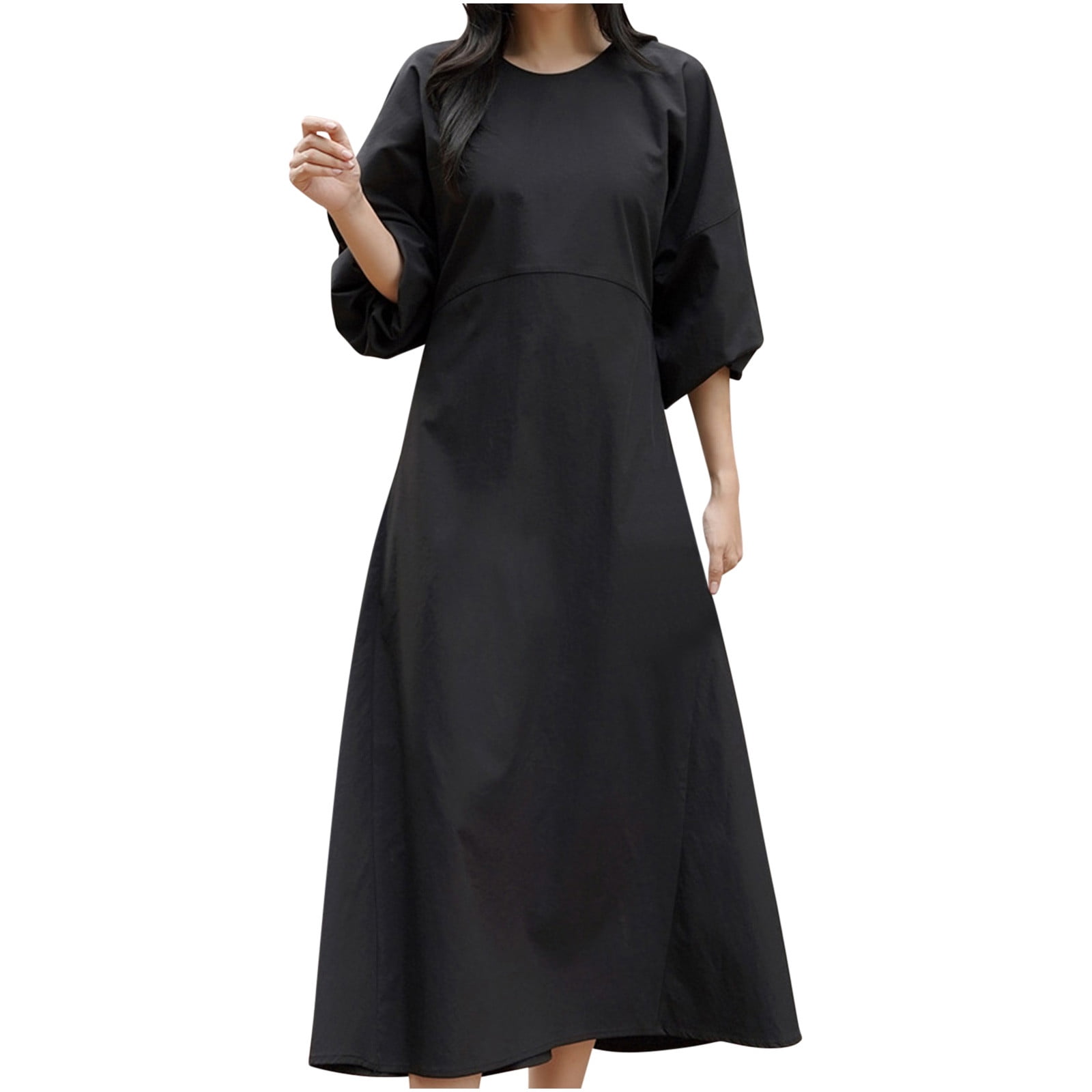 Ygbgbb Women's Solid Color 9-inch Sleeve Plus Size Round Neck Slim Back ...