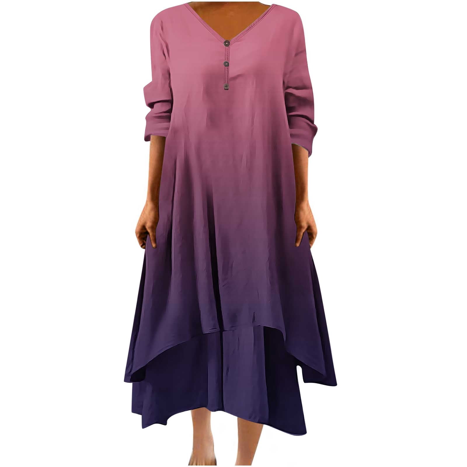 Ygbgbb Womens Plus Size Fall Dresses Gradient Color V Neck Maxi Dress ...
