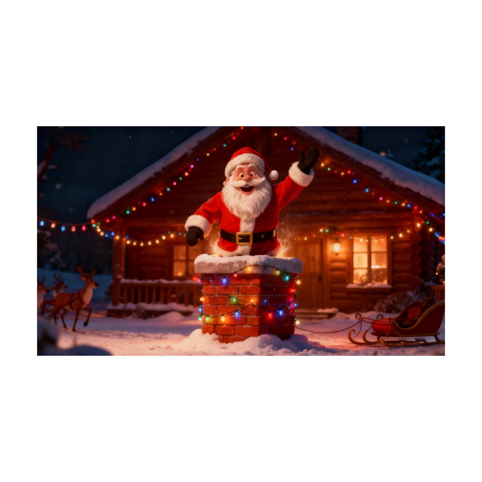 Ygdeyg Santa On Chimney Christmas Banner - Cozy Cabin Scene, Warm ...