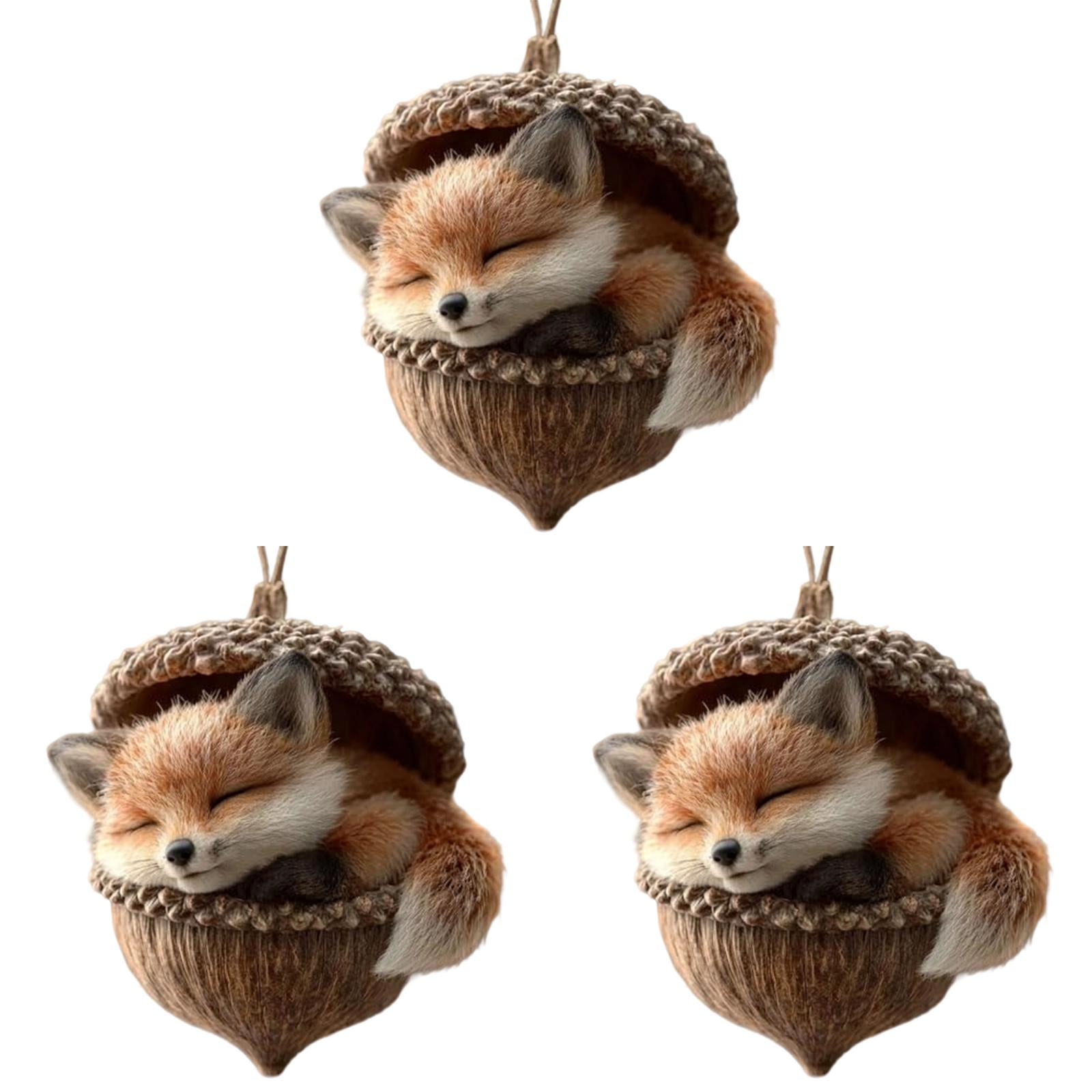 Ygdeyg Sleeping Fox In Acorn Christmas Ornament - Cute Furry Fox In ...