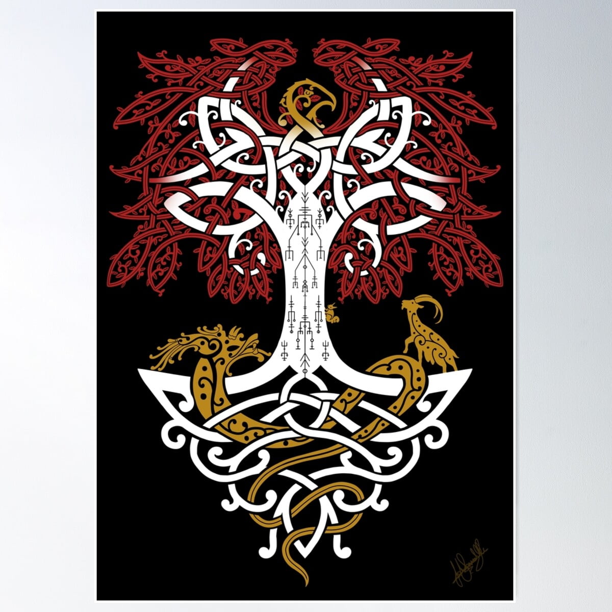Yggdrasil And Creatures Norse Mythology Knotwork Coloured Poster Wall ...