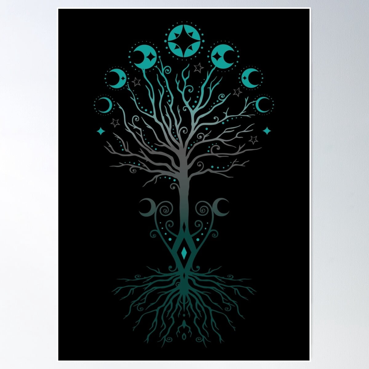 Yggdrasil Moon Phases Tree Of Life Poster Wall Art, Modern Wall Decor ...