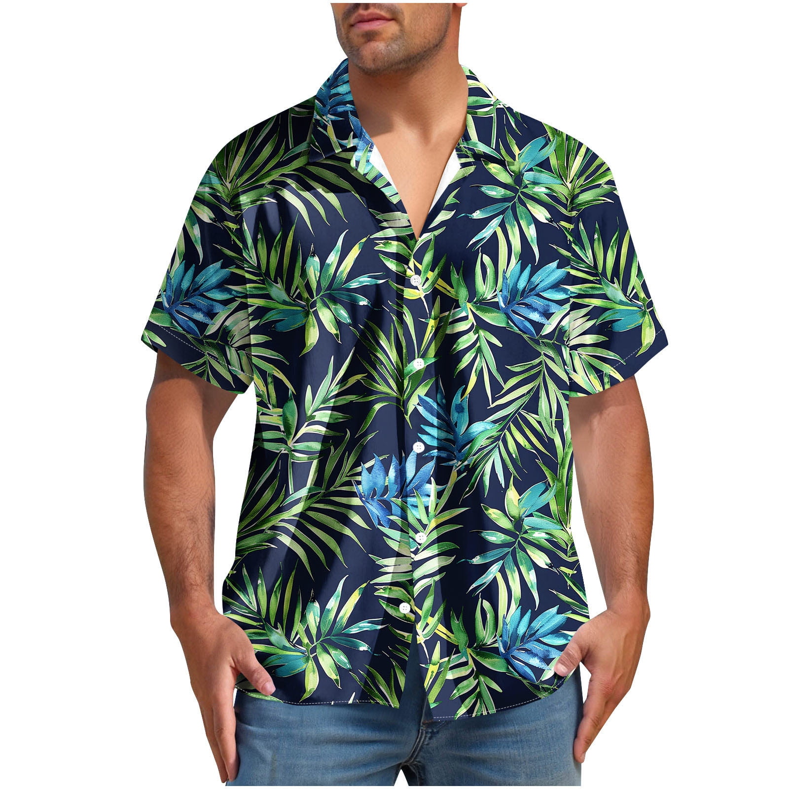Yghzkop Men's Hawaiian Print Short Sleeve Shirt Button Down Turndown ...