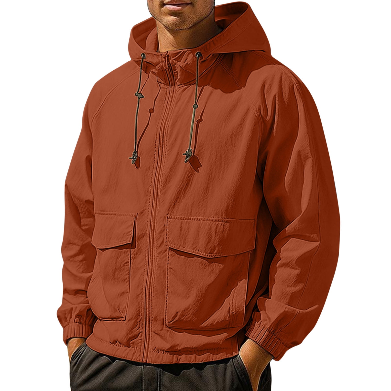 Yghzkop Men's Hooded Jacket Utility Sport Long Sleeve Zip Up Casual ...