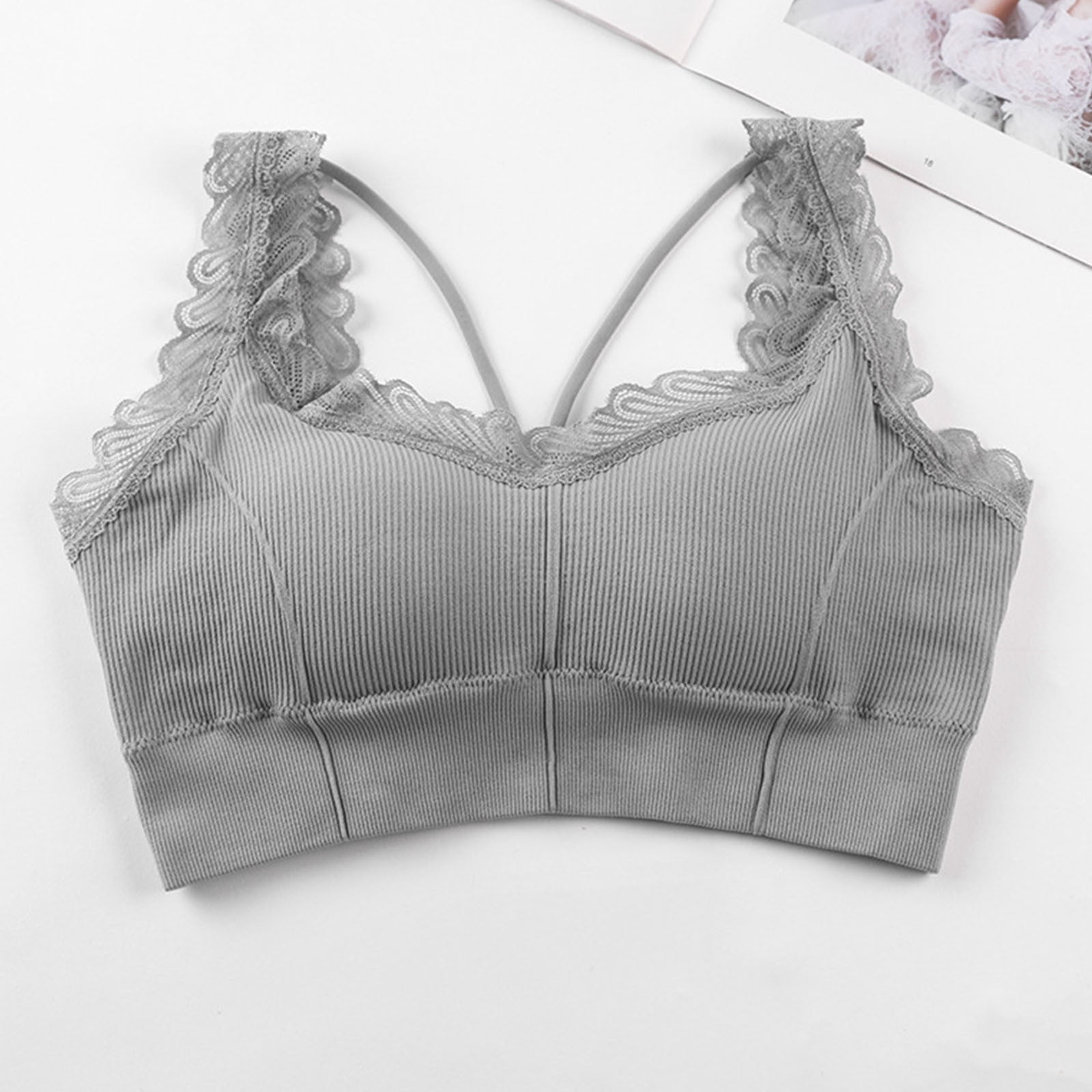 Yghzkop Sports Bras for Women Lace Trim Seamless Padded Racerback ...