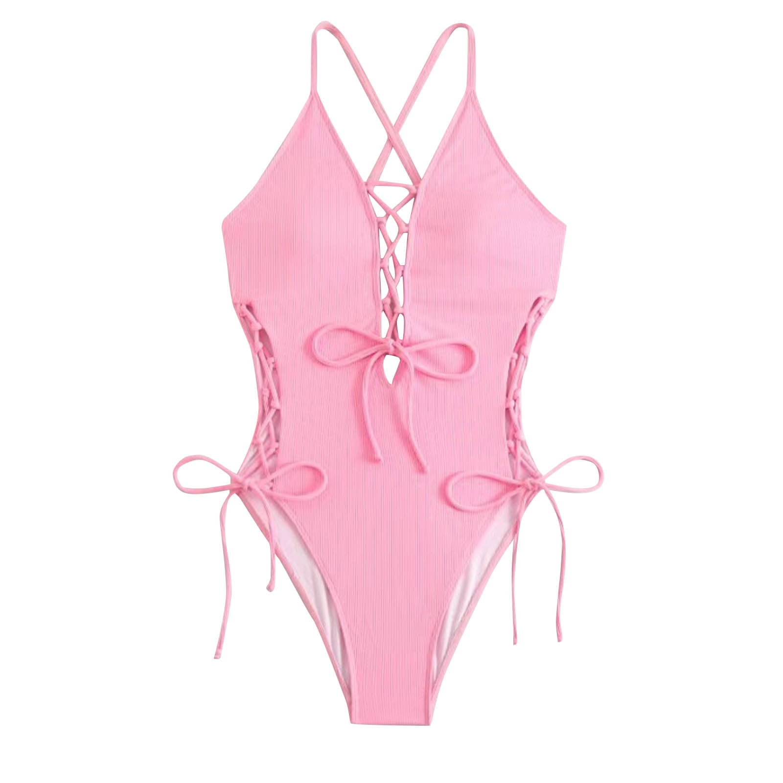 Yghzkop Swimsuits for Women Solid Color Backless One Piece Swimsuit ...
