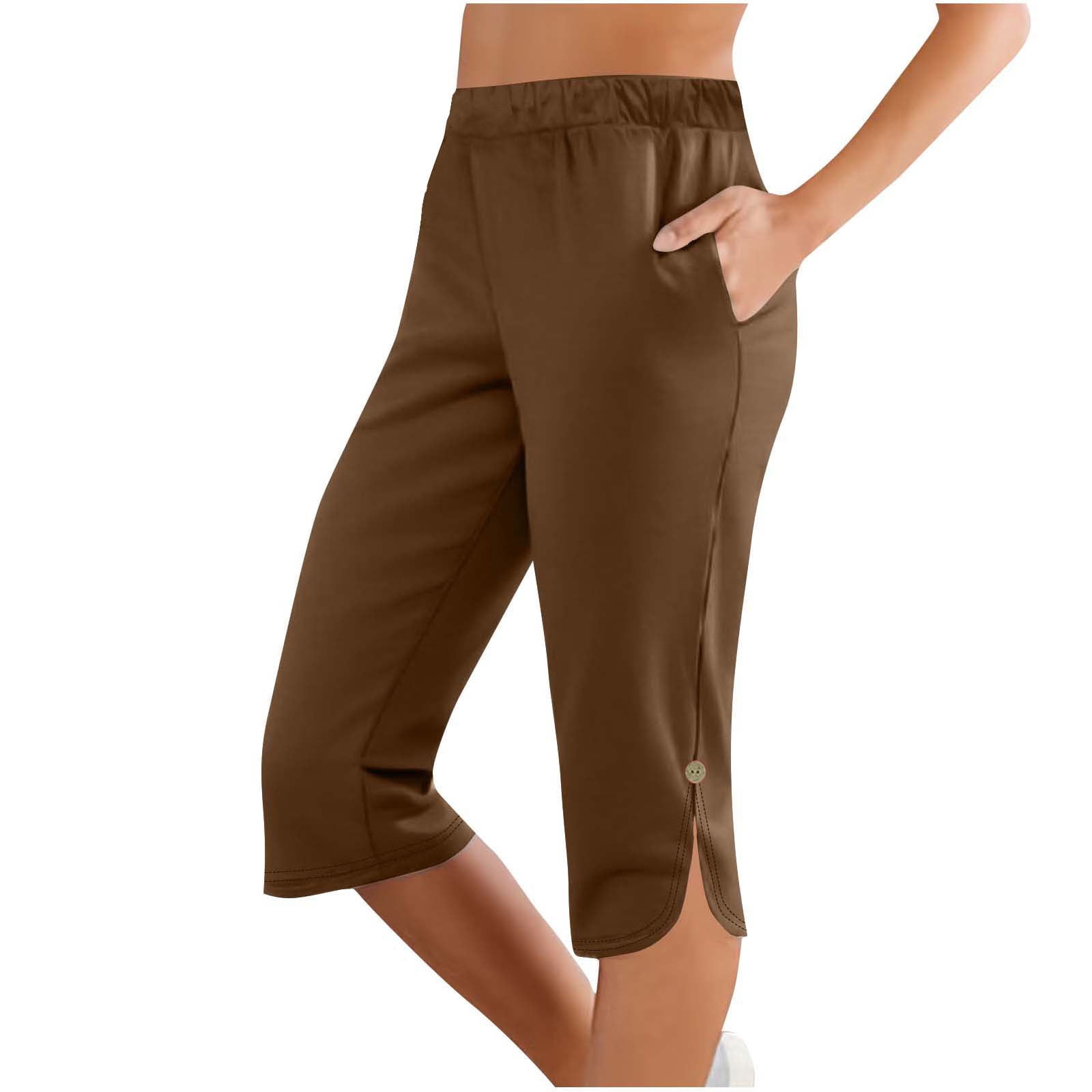 Yghzkop Women's Side Slit Capri Pants Button Detail Ankle Length ...