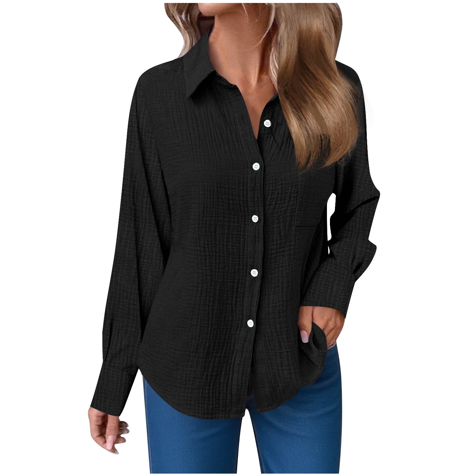 Yghzkop Women's Utility Shirt Long Sleeve Button Down Tops Collar ...