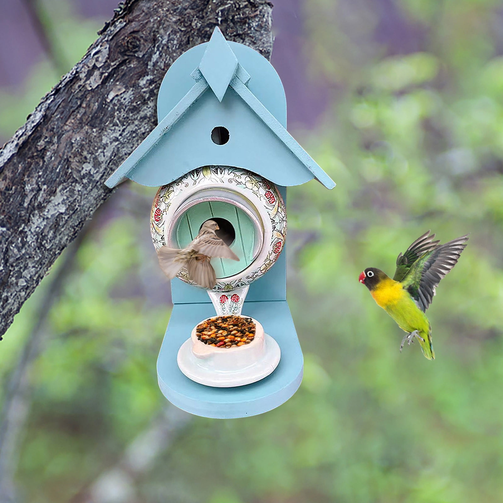 YgkuHd Bird House And Feeder，Teapot Bird House And Feeder，Tea Pot Bird ...