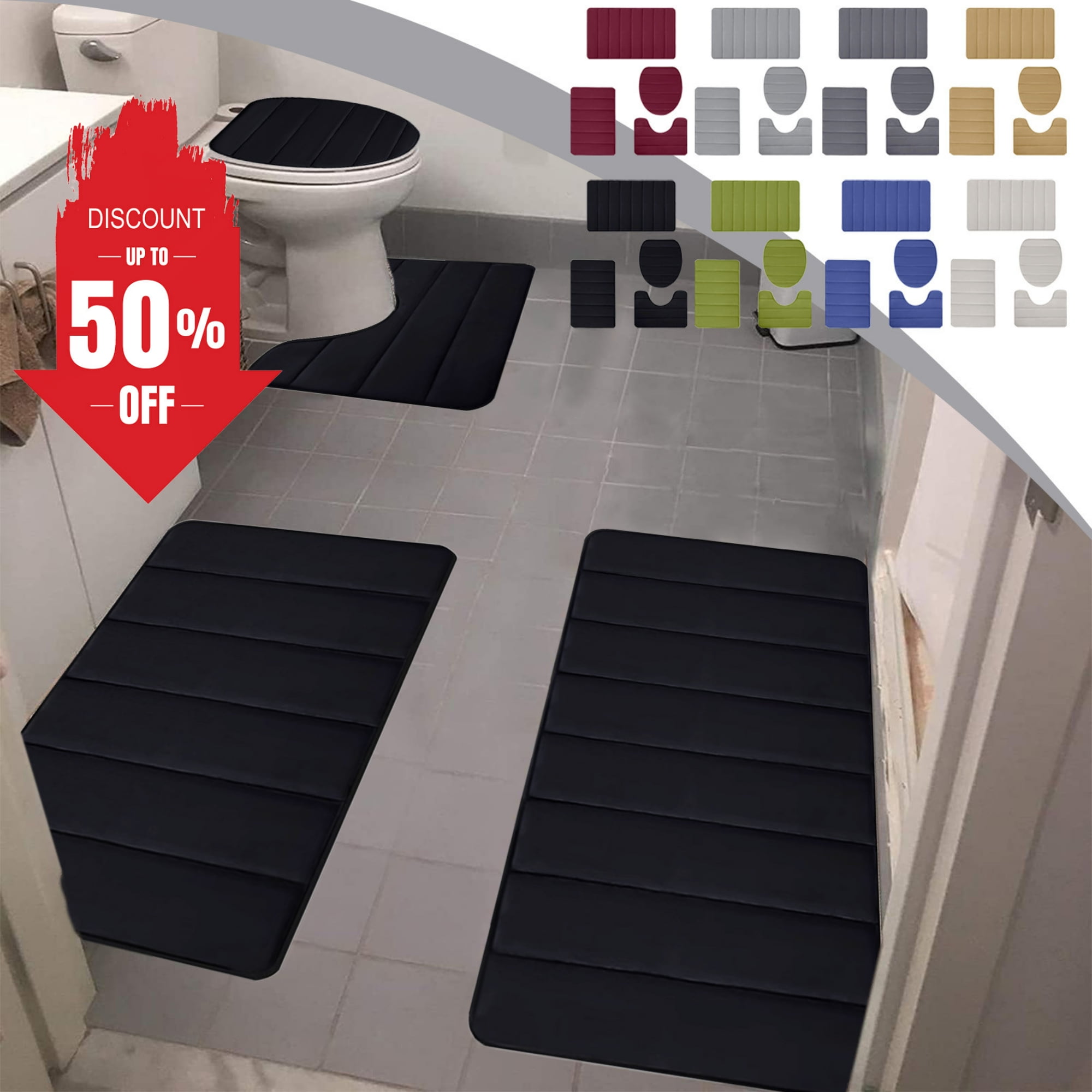 YgkuHd Foam Bath Mat 4 Set Bathroom Rugs For 4 Pcs Toilet Mats ...