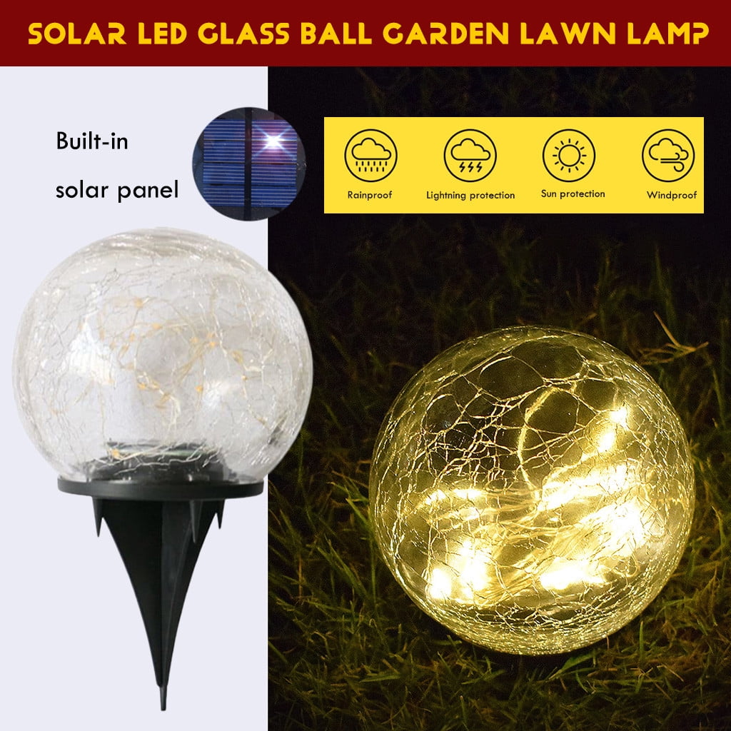 YgkuHd Solar LED Glass Ball Garden Lamp Crackle LED Light Garden Decor ...