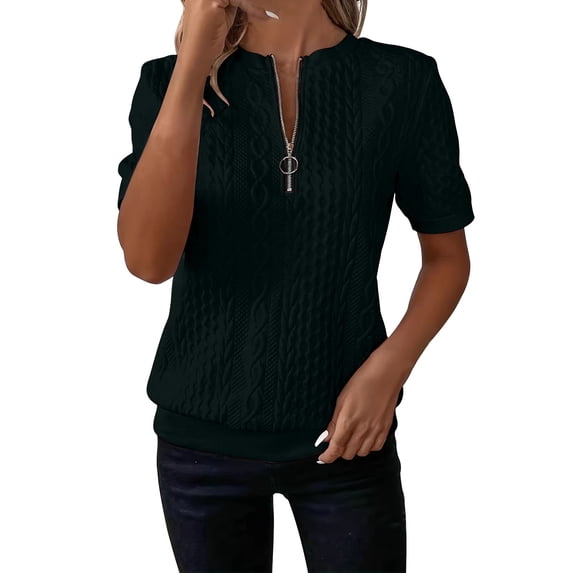 YgkuHd Women's Casual Quilted Cable Knit Crew Neck Half Zipper Pullover ...