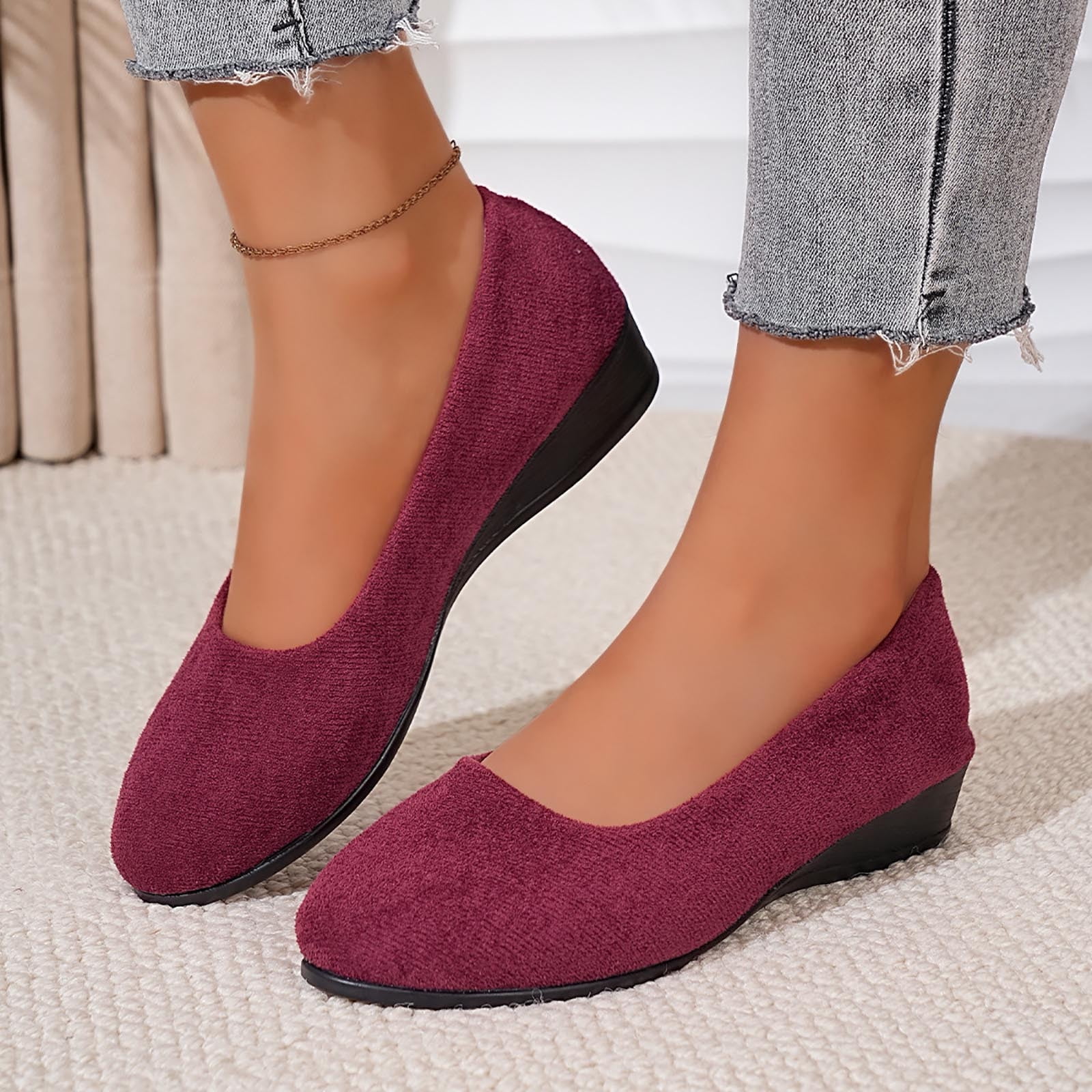YgkuHd Women's Spring Summer Round Toe Wedge Heel Flats Low Wedge ...