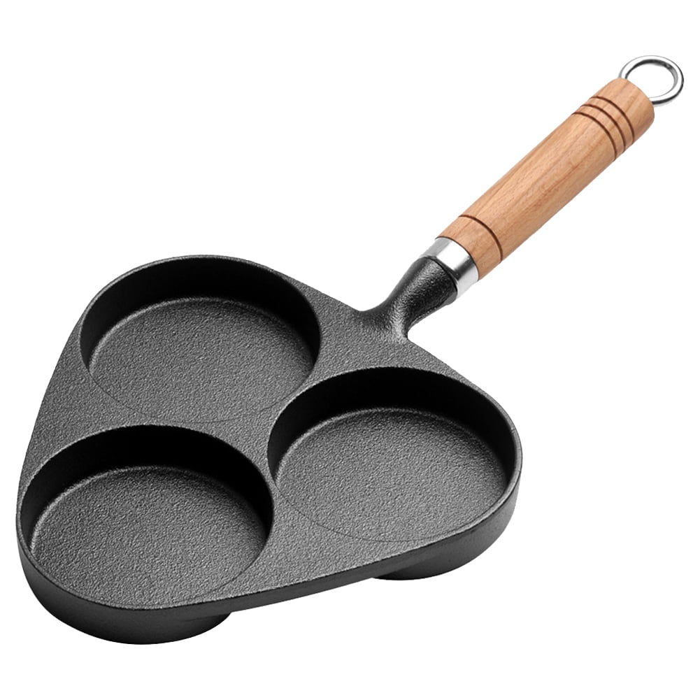 Yguping Cast Iron Breakfast Pancake Pan with Wooden Handle 3 Holes ...