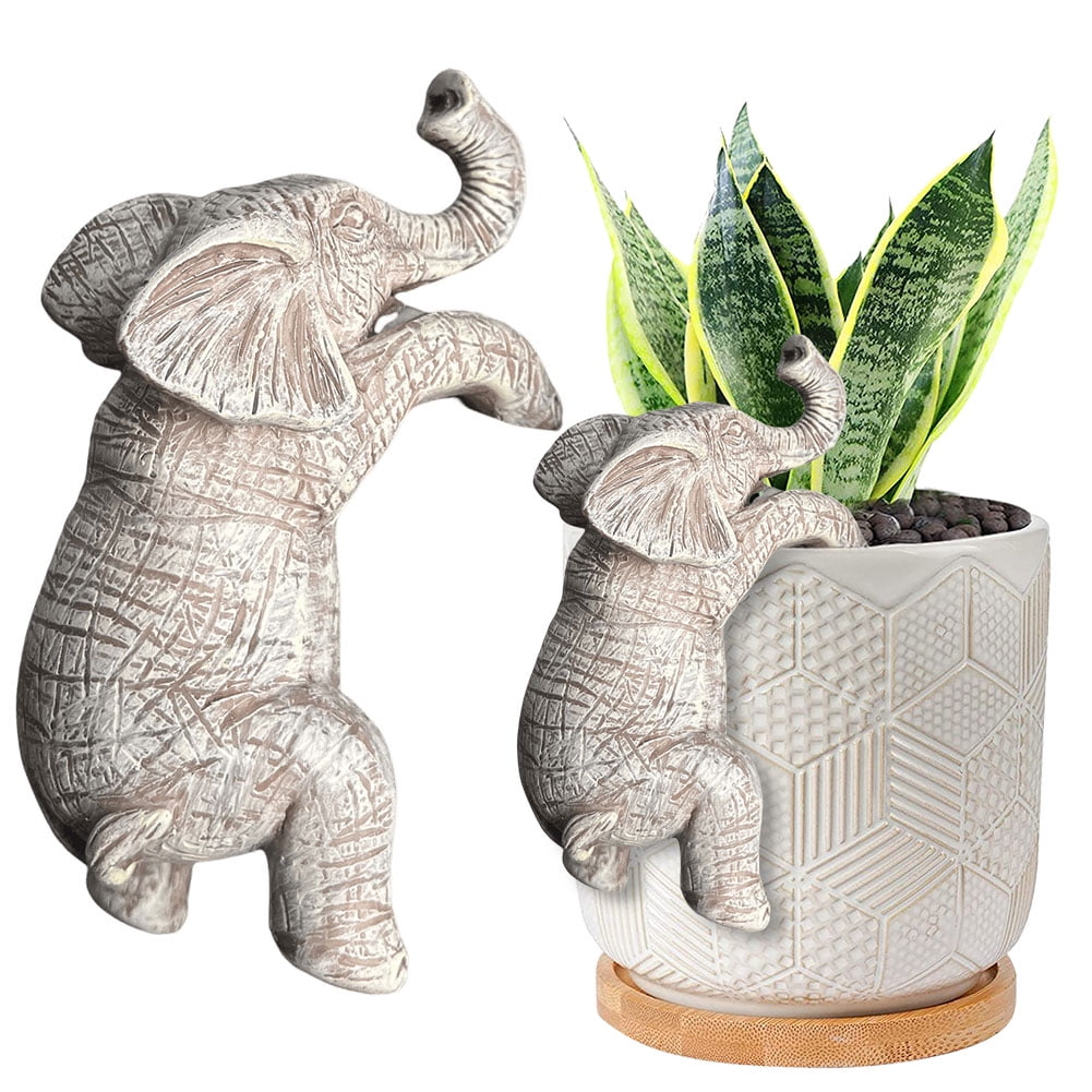 Yguping Elephant Flower Pot Hugger Resin Cute Climbing Elephant ...