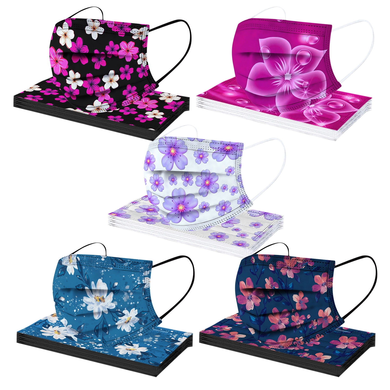 YhengbK 50 Pack Flower Disposable Facemasks for Women,3 Ply Floral ...