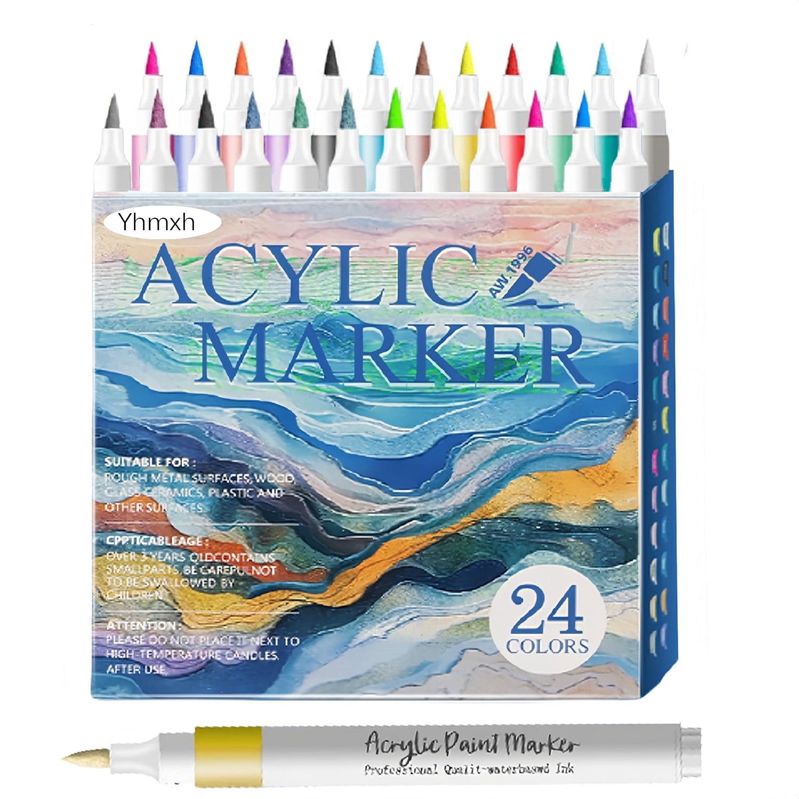 Yhmxh 24 Colors Acrylic Paint Markers Brush Tip for Wood Fabric Ceramic ...