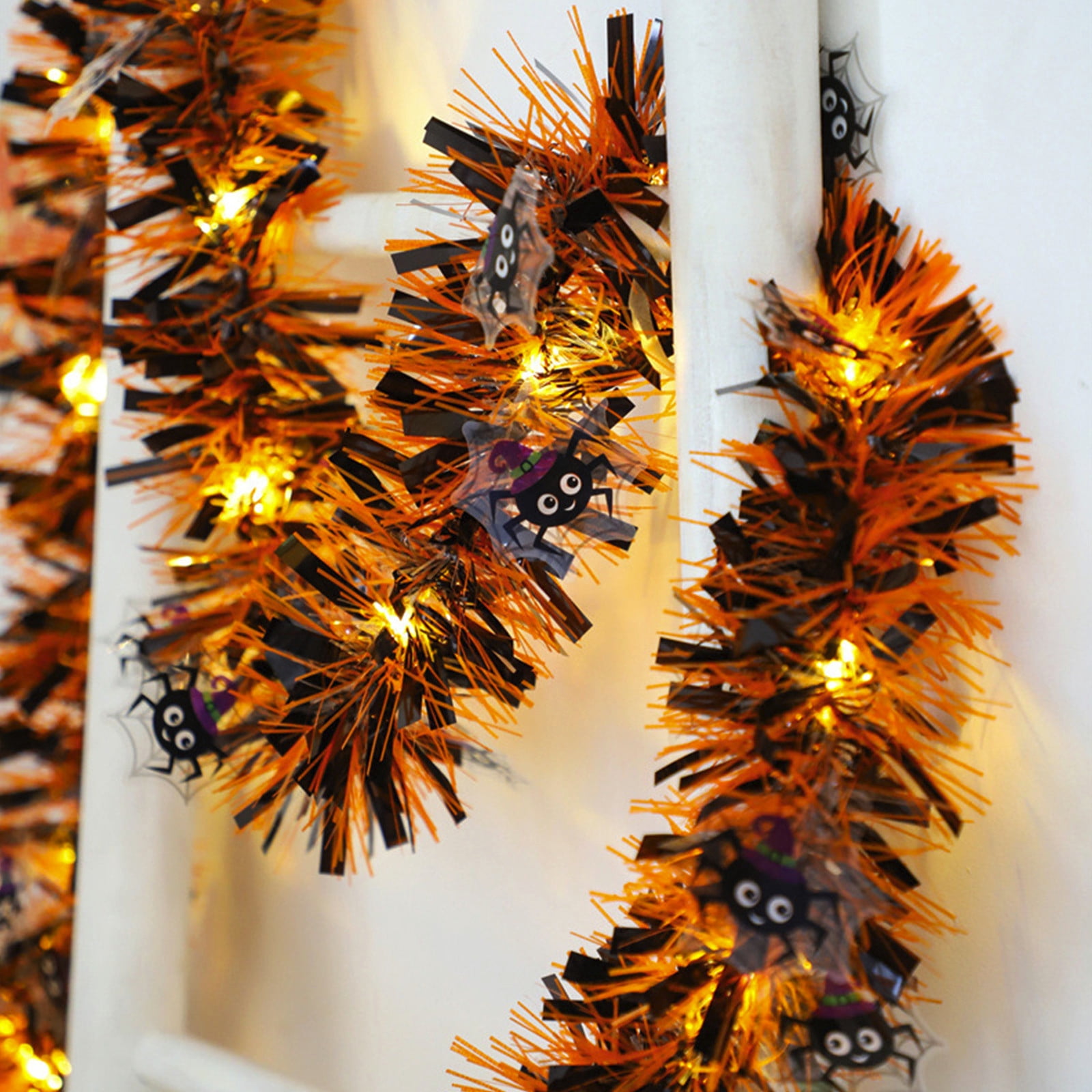 Yhmxh 6.5ft Halloween Tinsel Garlands,Pumpkin Purple Bats Garland ...