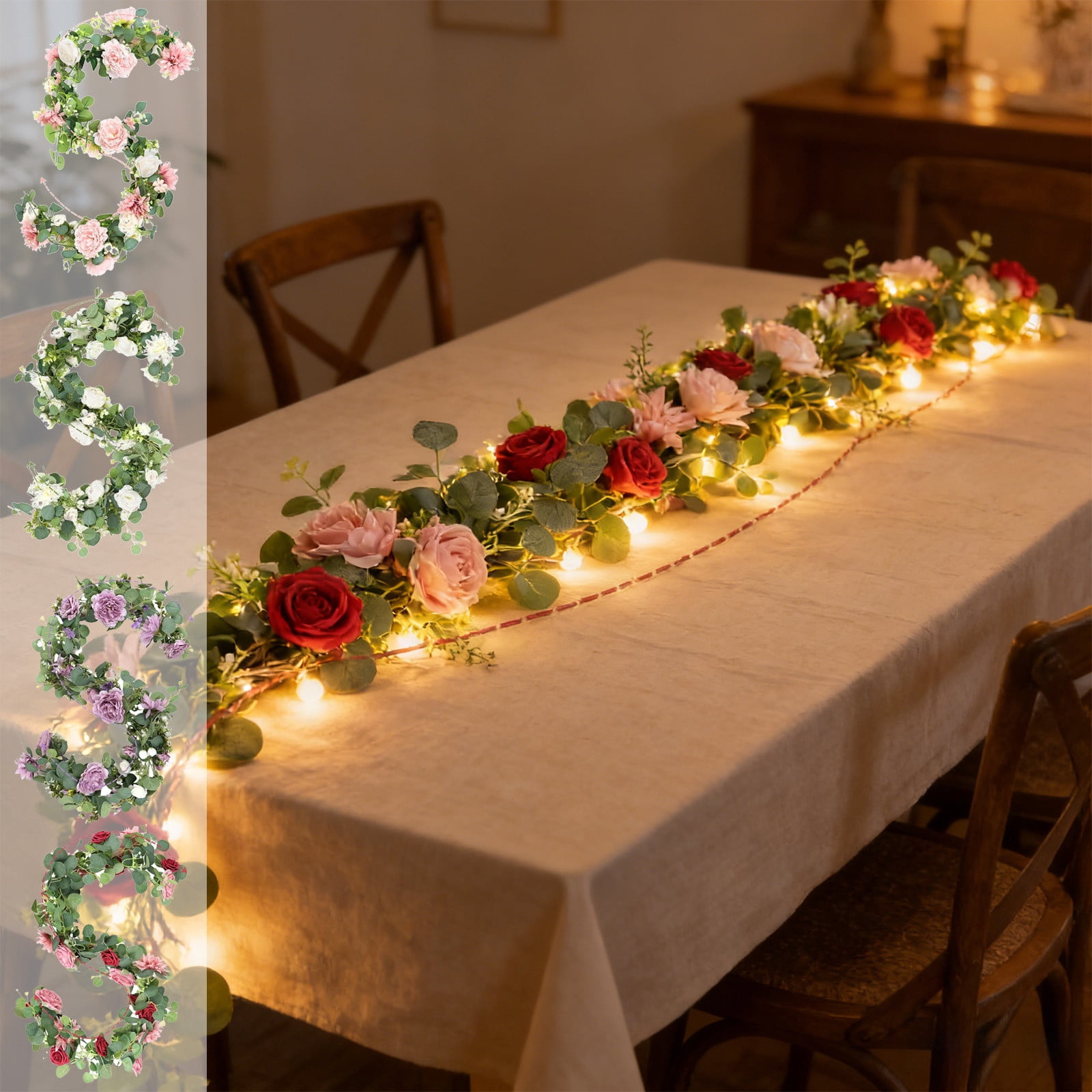 Yhmxh 6Ft Flower Garland with Lights String, Silk Artificial Flowers ...