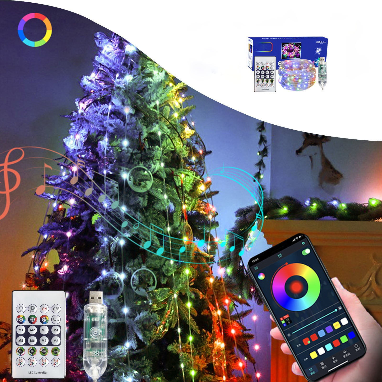 Yhmxh Bluetooth Smart Fairy Lights 10.8Yd Music Sync Color Changing Led ...