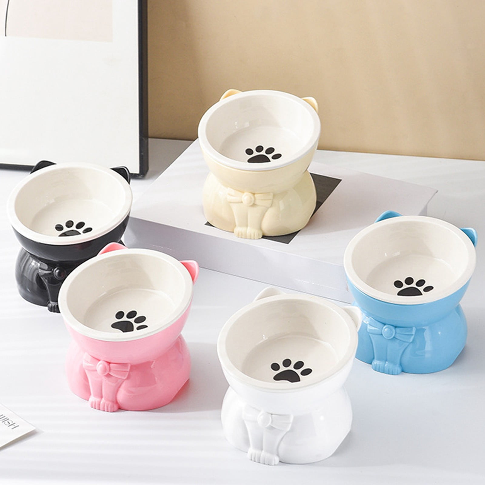 Yhmxh Ceramic Elevated Cat Bowls, Wide Raised Cat Bowls for Food and ...