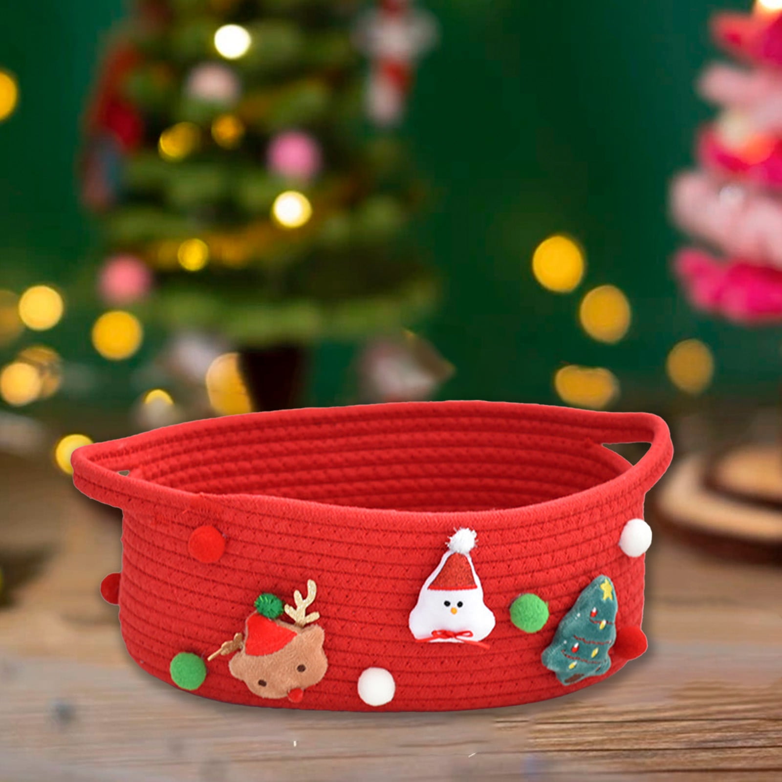Yhmxh Christmas Basket with Santa Claus & Tree Doll, 12x7.9x4.7in Woven ...