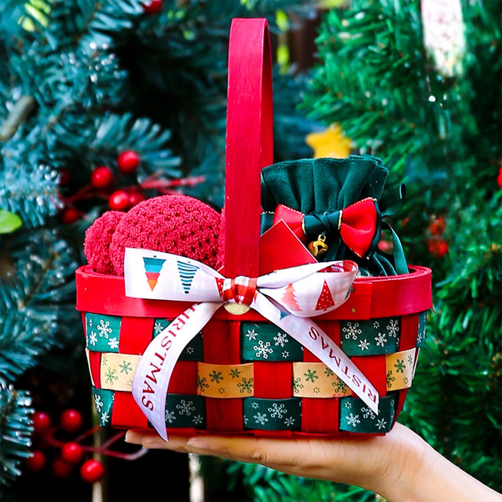 Yhmxh Christmas Baskets for Gifts Empty Hand-Woven Rectangle Red ...