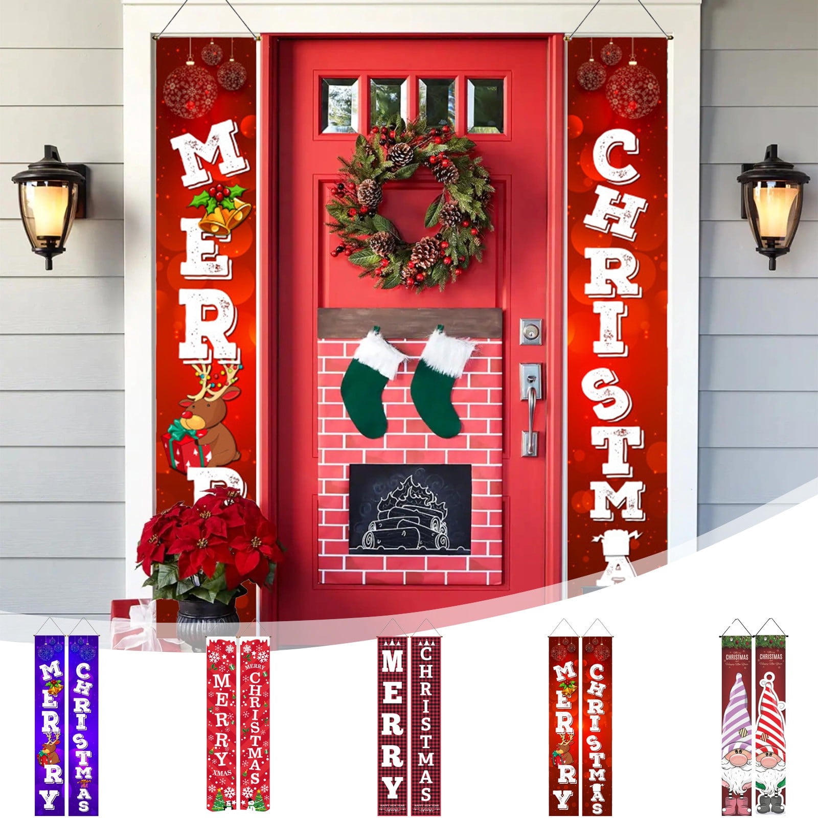 Yhmxh Christmas Door Banner Sign Set for Front Door, Merry Christmas ...